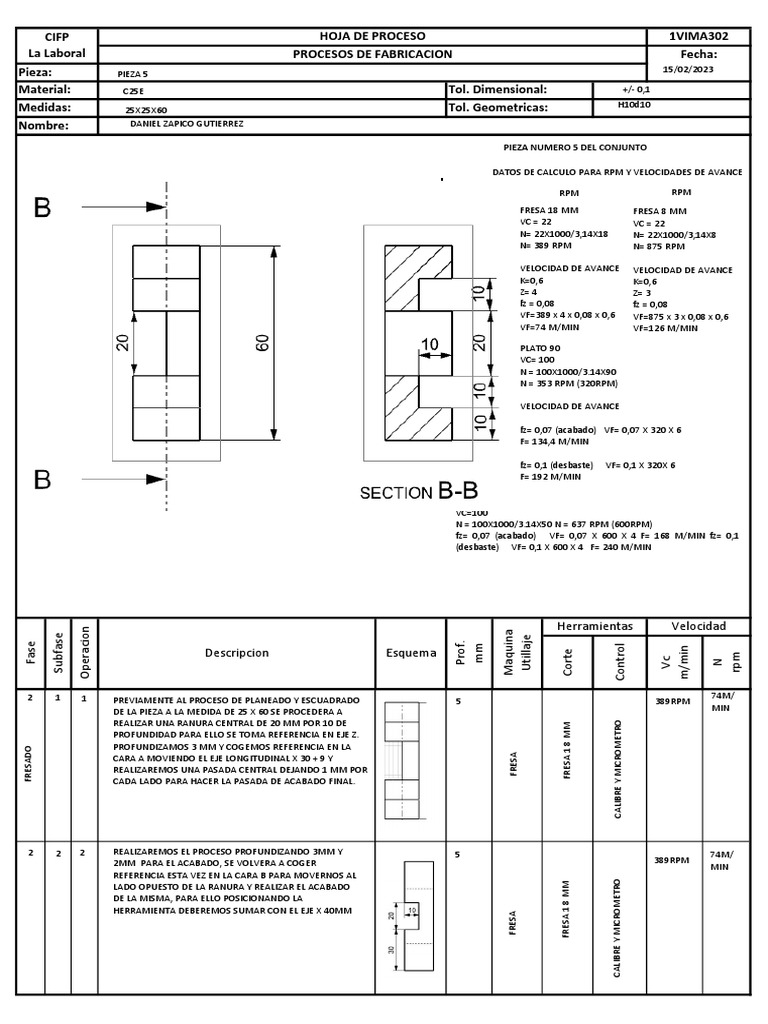 Hoja de Procesos Pieza 5 | PDF | Calibre | Herramientas