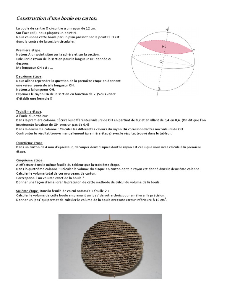 Calcul du volume d'une boule en carton | PDF