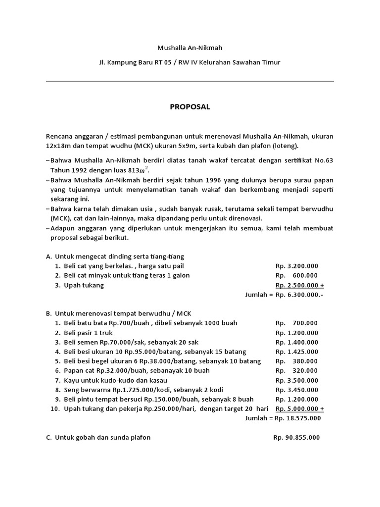 Proposal Renovasi An-Nikmah | PDF