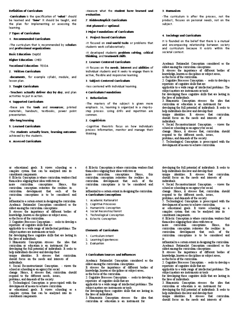 Definition of Curriculum | PDF | Curriculum | Cognition