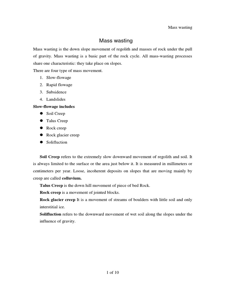 Mass Wasting | PDF | Landslide | Erosion
