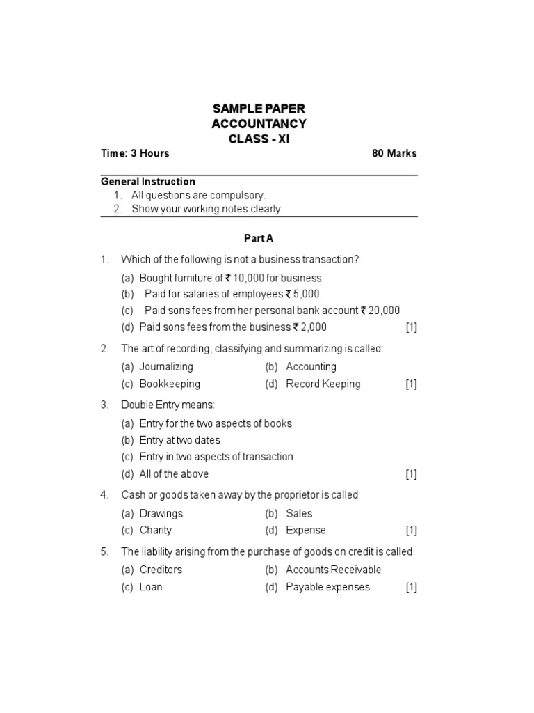 11 Sample Papers Accountancy 2 | PDF | Debits And Credits | Money