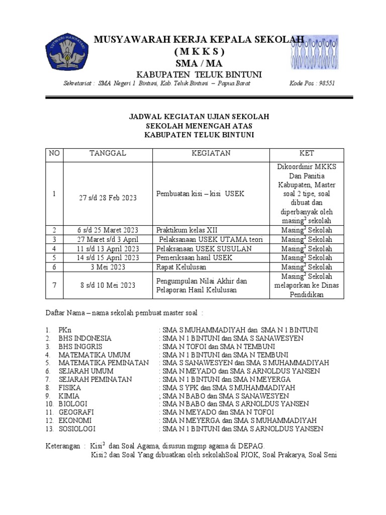 Jadwal Usek 2023 | PDF