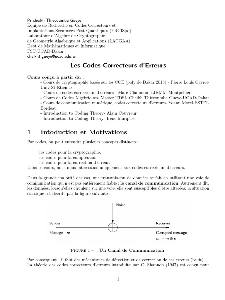 Introduction aux Codes Correcteurs d'Erreurs | PDF | Détection et ...