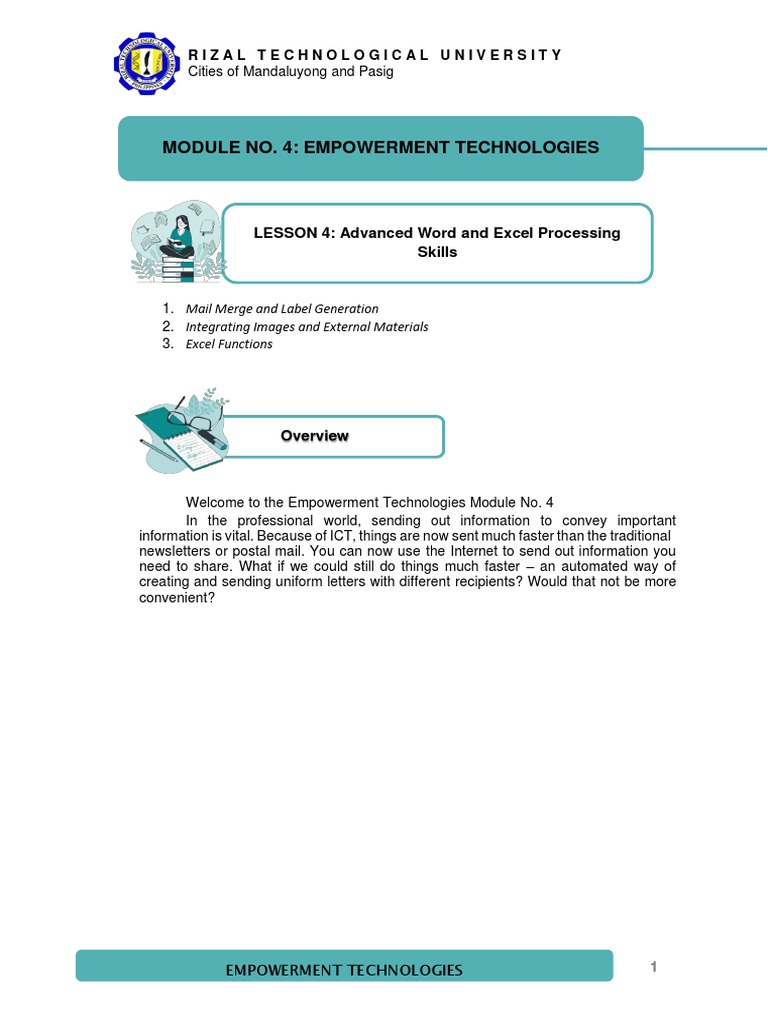 MODULE 4 - E-Tech | PDF | Microsoft Word | Spreadsheet