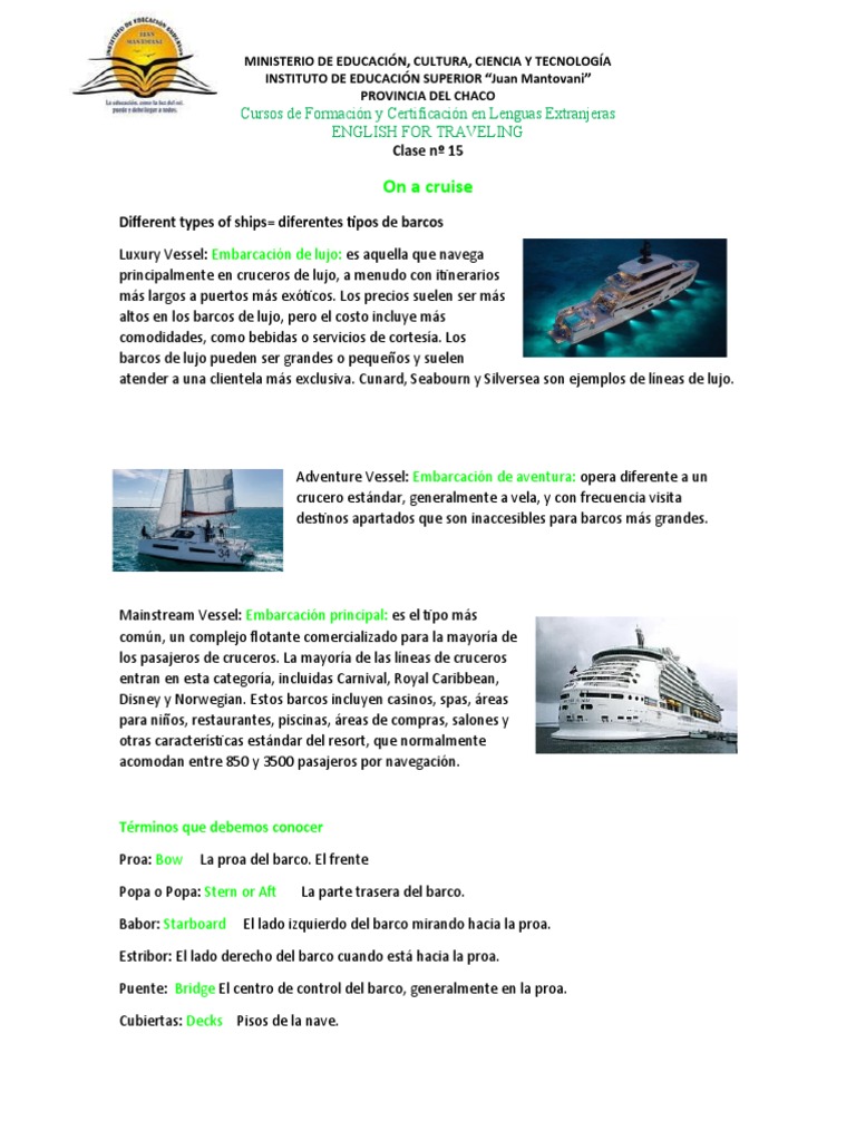 Vocabulario Esencial de Cruceros | PDF | Crucero | Buques
