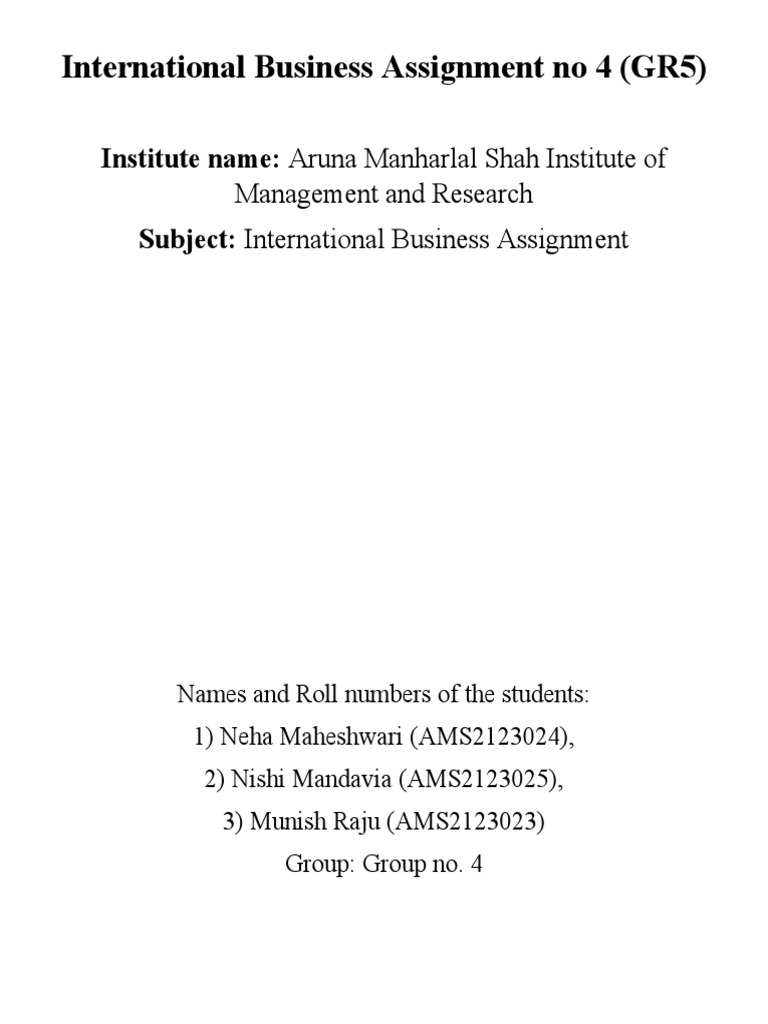 IB Assignment (Group No. 4) F | PDF | Dumping (Pricing Policy ...