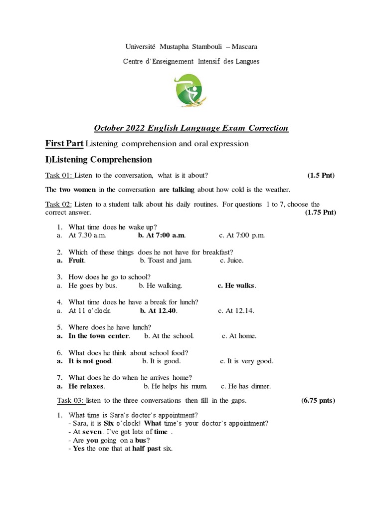 A1 October Exam Correction | PDF | Teachers | Cognitive Science