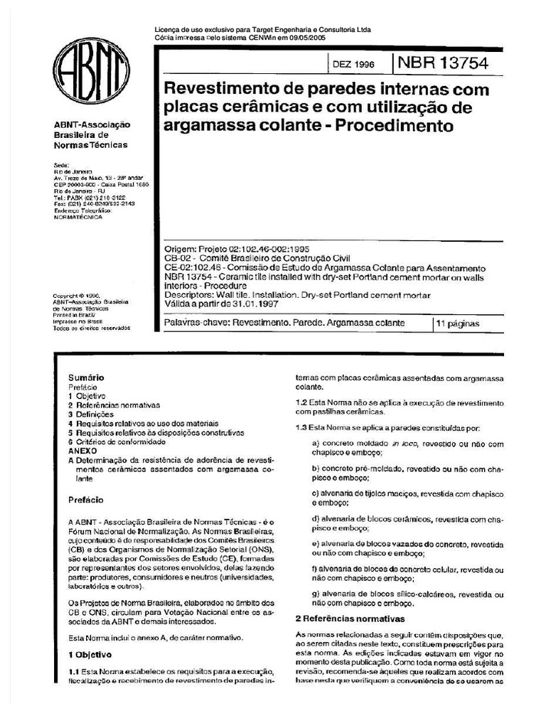 NBR 13754 1996 Revestimento de Paredes Internas Com Placas Ceramicas e ...
