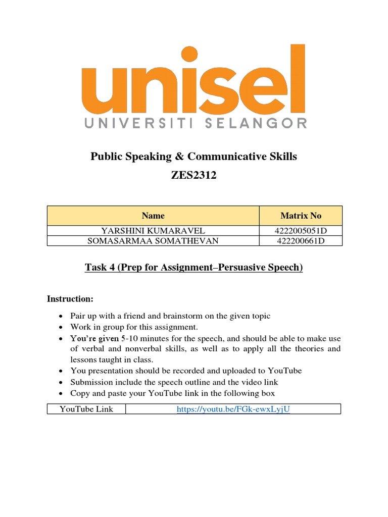 Task 4 Persuasive Speech | PDF