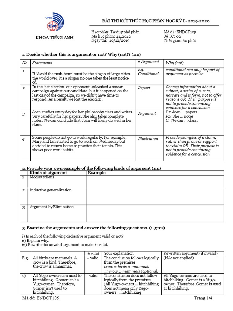 Sample Test | PDF | Argument | Logical Truth