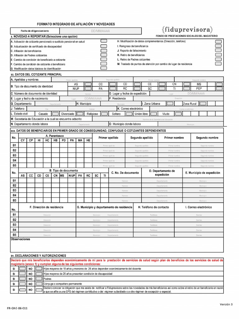 Formato Fiduprevisora | PDF
