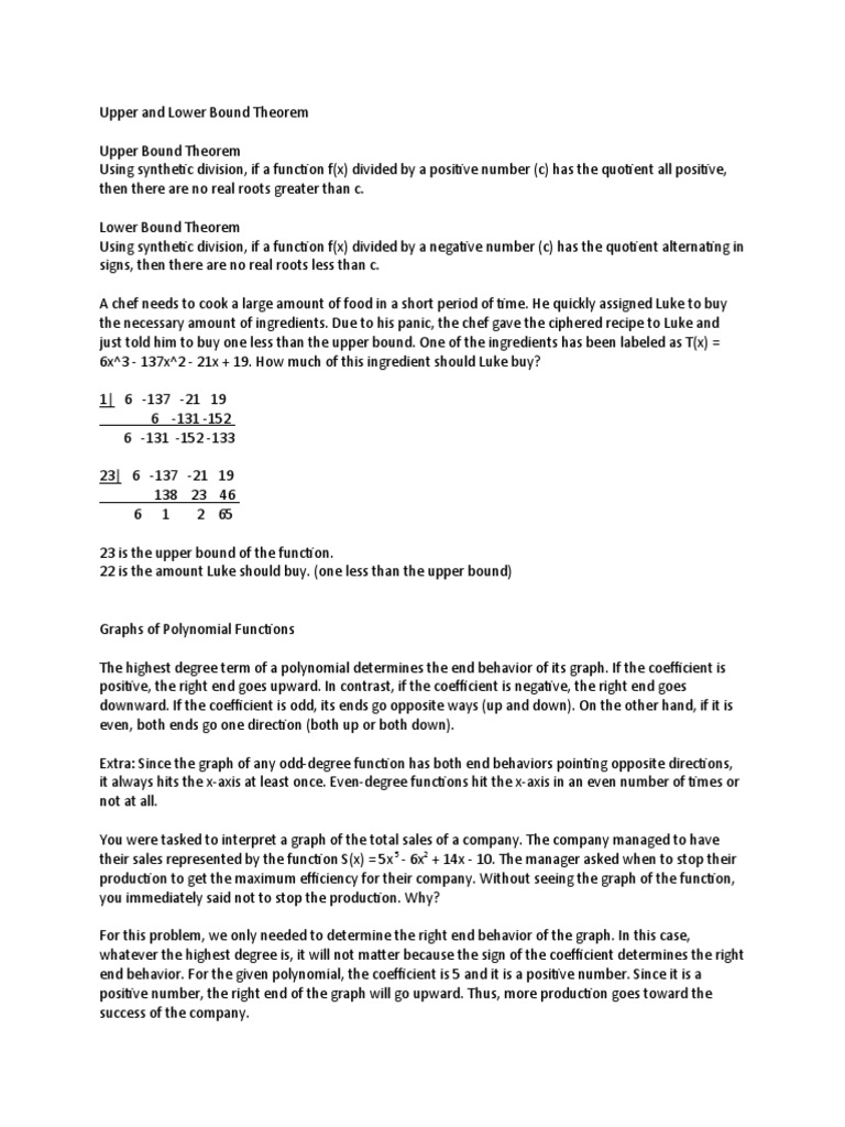 Upper and Lower Bound Theorem Graphs of Polynomial Functions | PDF | Polynomial | Zero Of A Function