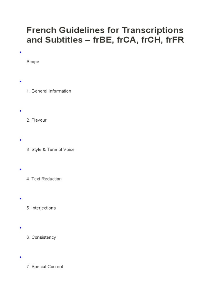 French Guidelines For Transcriptions and Subtitles | PDF | Language ...