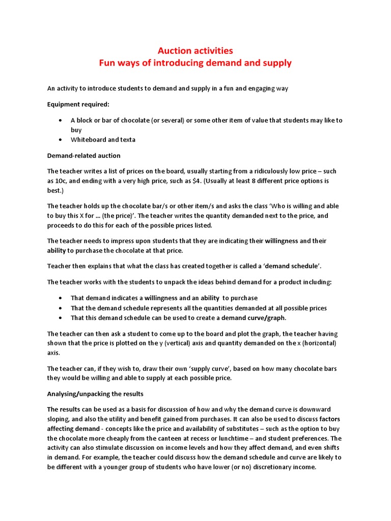 Auction Activities Demand and Supply | PDF | Supply (Economics) | Demand