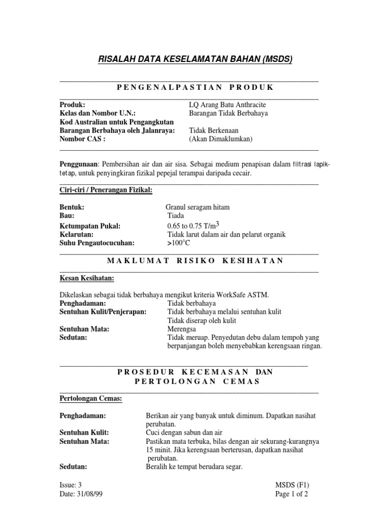 Risalah Data Keselamatan Bahan (MSDS) : Pengenalpastian Produk | PDF
