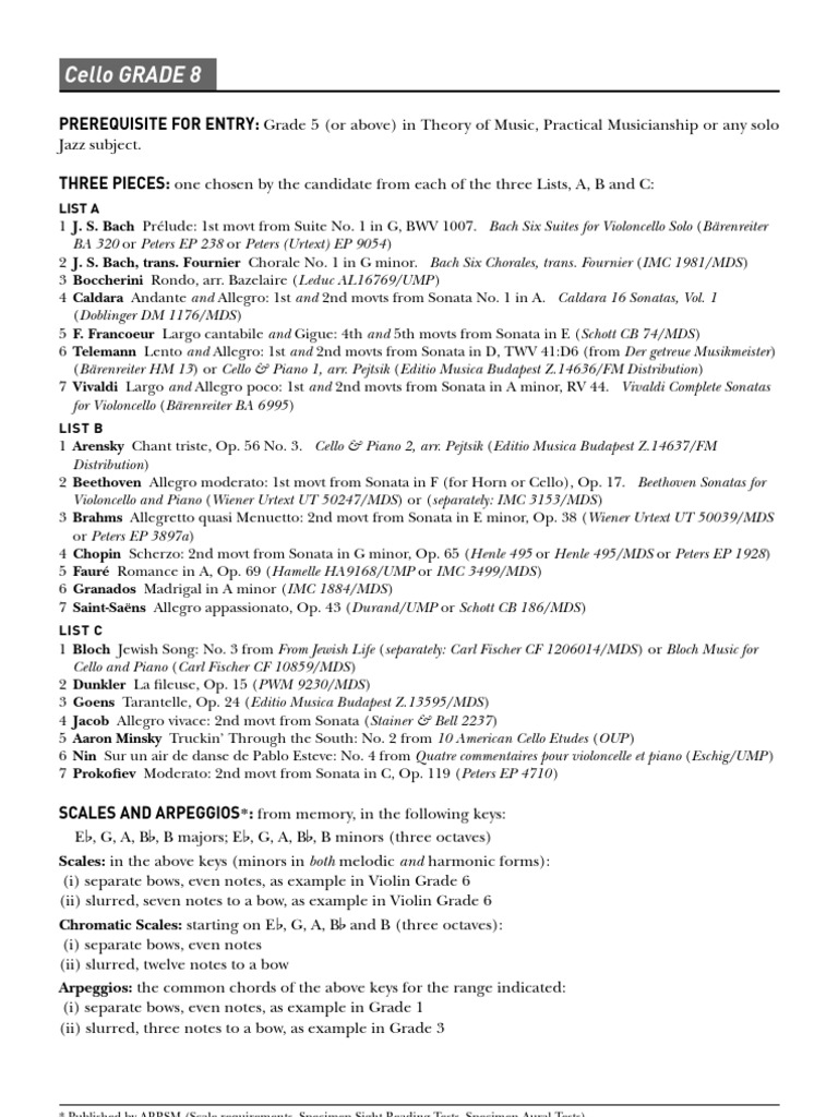 Cello Grade 8 New | PDF | Scale (Music) | Music Theory