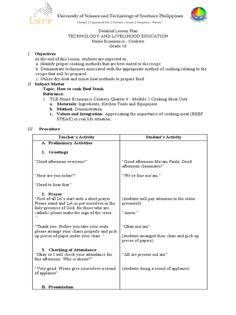 Cooking Beef Steak Lesson Plan | PDF | Beef | Steak