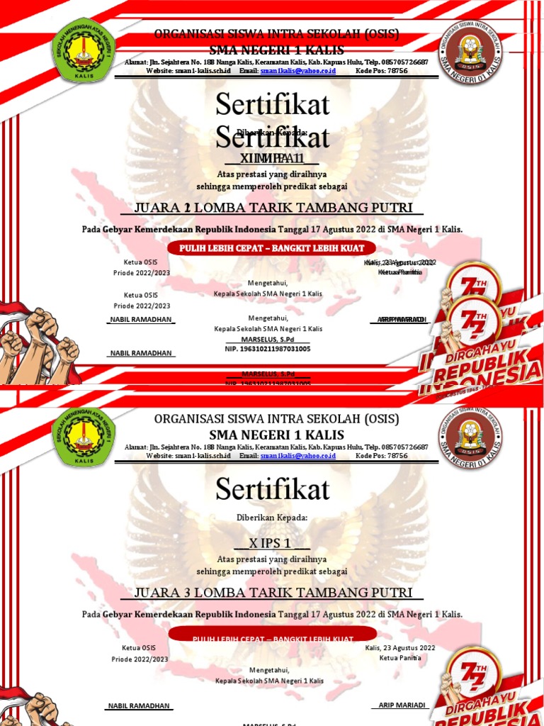 Sertifikat - Tarik Tambang Putri | PDF