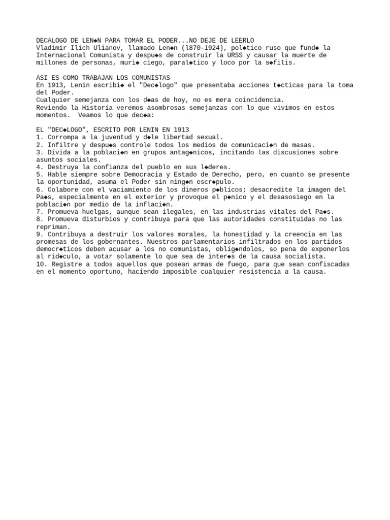 Decálogo de Lenín para Tomar El Poder, Léalo | PDF
