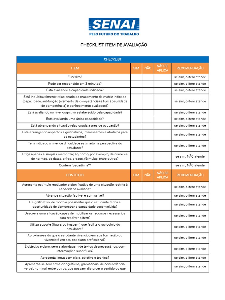 Checklist de Avaliação de Itens Educacionais | PDF | Acessibilidade ...