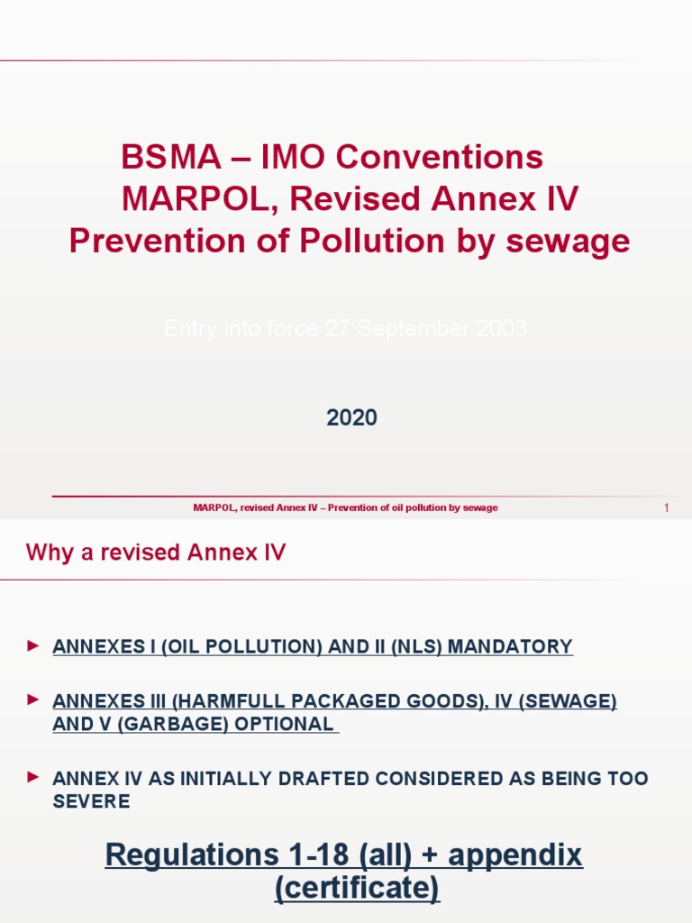 BSMA - IMO Conventions MARPOL, Revised Annex IV Prevention of Pollution ...
