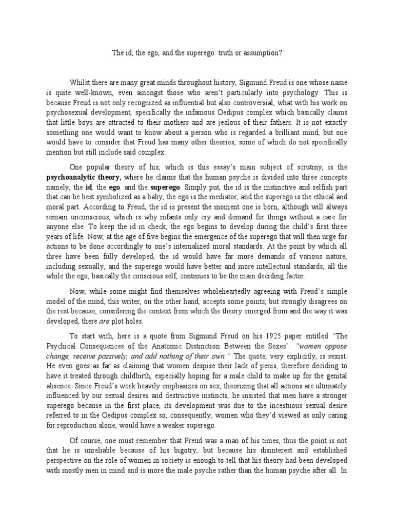A Critical Analysis Essay On Sigmund Freud | PDF | Id | Sigmund Freud