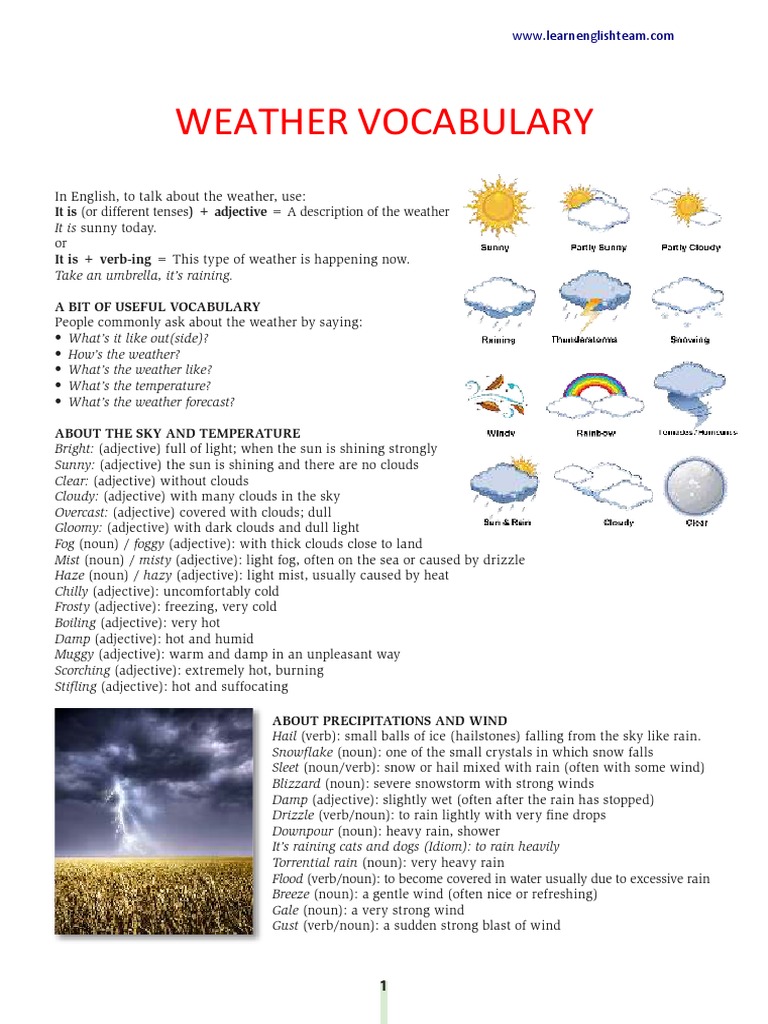 Weather Vocabulary: in English, To Talk About The Weather, Use | PDF ...