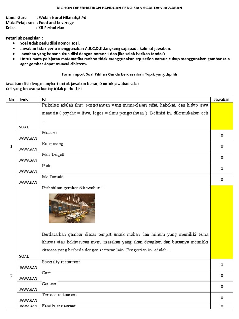 Wulan Nurul Hikmah, S.PD - PAT FB 12 HOTEL | PDF