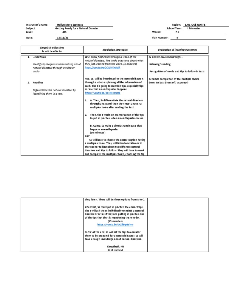 4th Grade Natural Disaster Prep Plan | PDF | Multiple Choice | Cognition