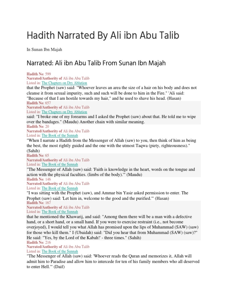 Hadiths by Ali ibn Abu Talib on Purification | PDF | Hadith | Muhammad