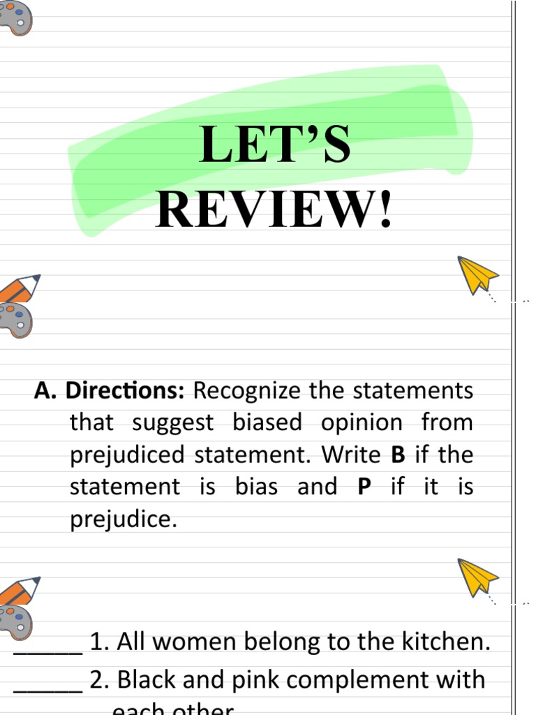 Quiz On Bias and Prejudice | PDF