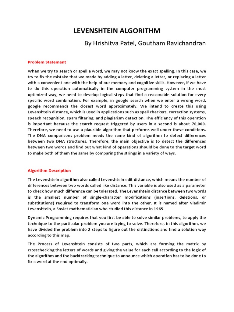 Levenshtein Algorithm 1 PDF | PDF | Matrix (Mathematics) | Computer Programming