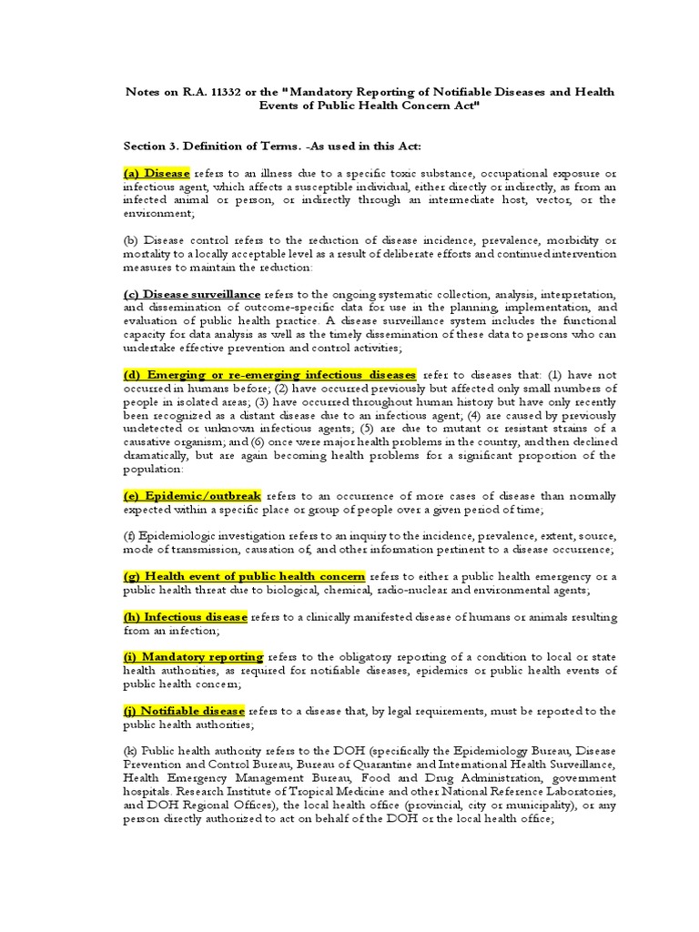 R.A. 11332 Mandatory Reporting of Diseases | PDF | Infection | Public ...