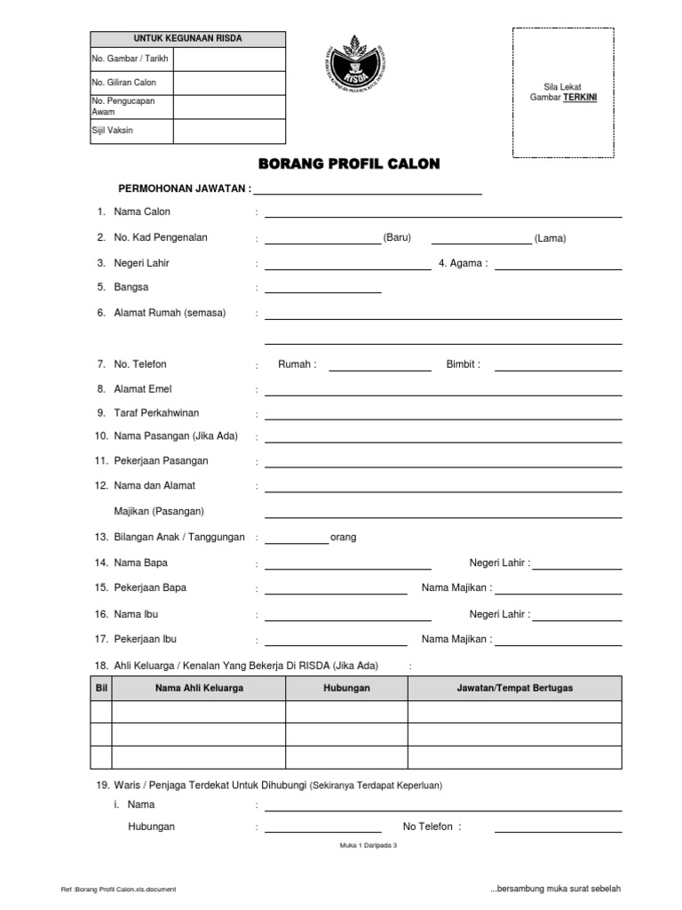 Borang Profil Calon | PDF