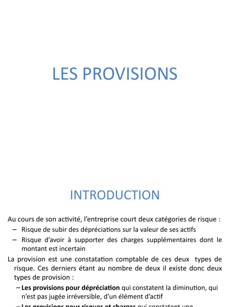 Les Provisions | PDF | Comptabilité | Dépréciation