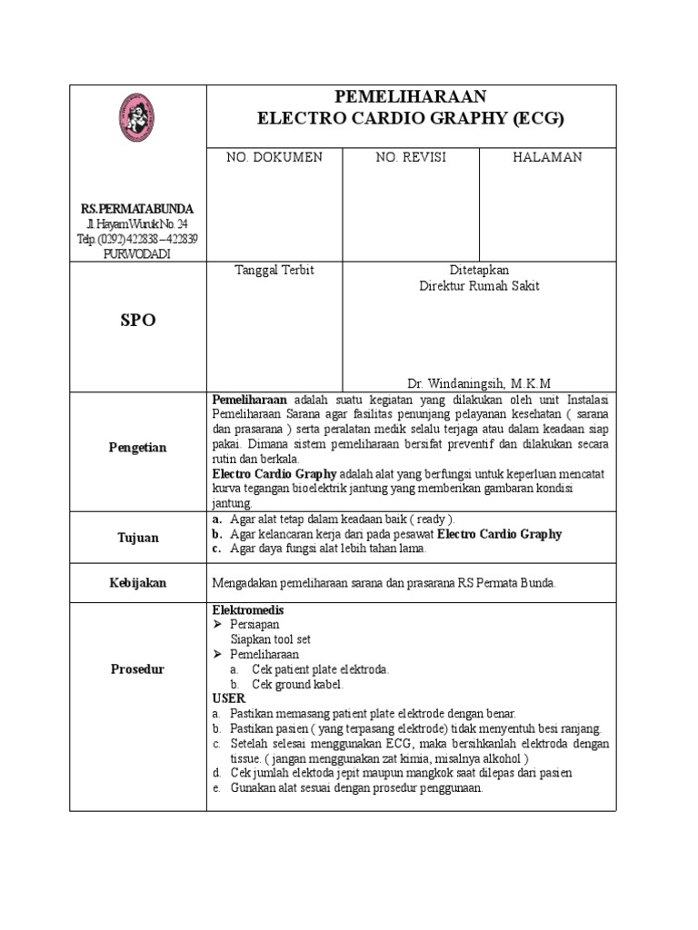 Sop Pemeliharaan EKG | PDF