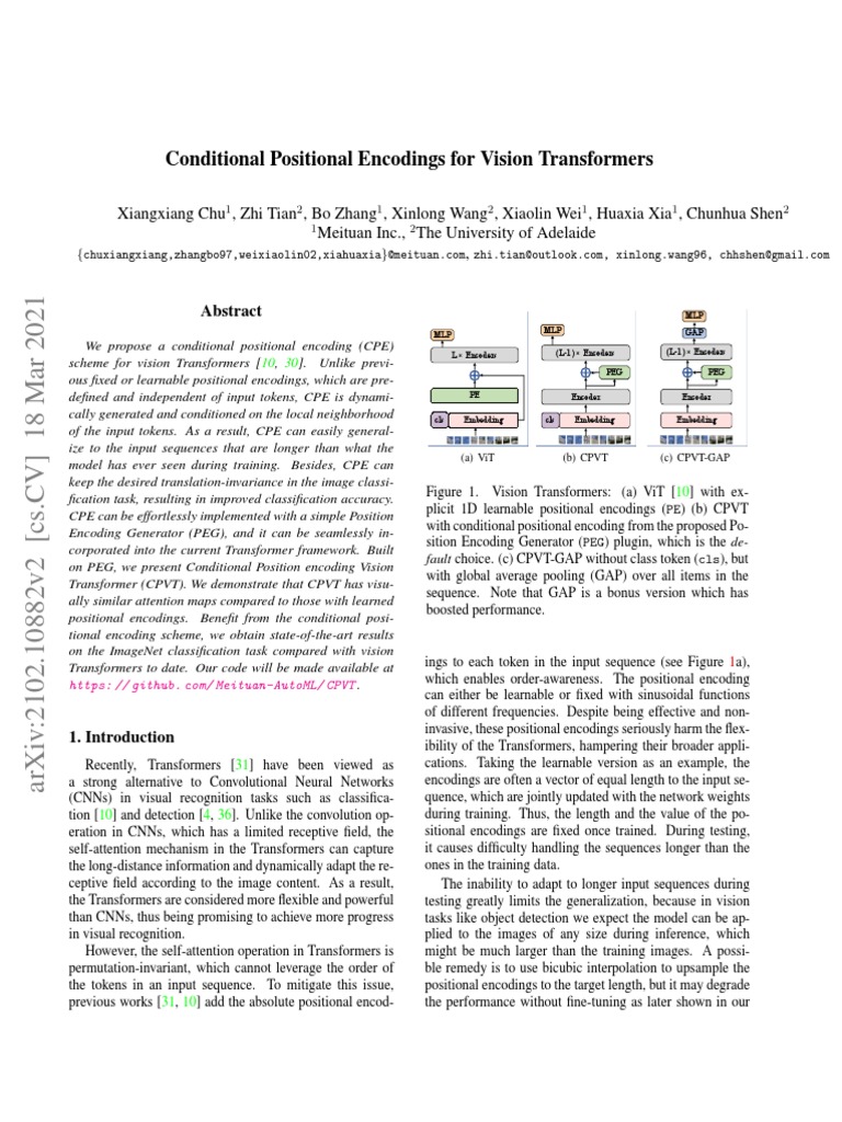 Conditional Positional Encodings For Vision Transformers | PDF | Computer Science ...