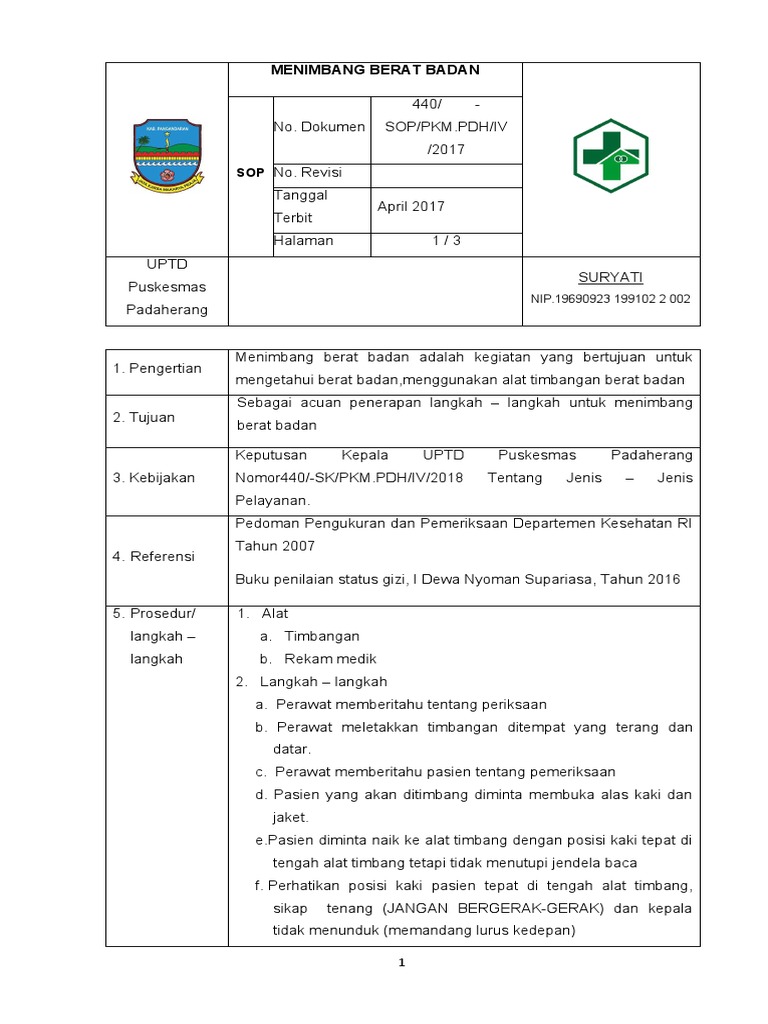 Sop Menimbang Berat Badan | PDF