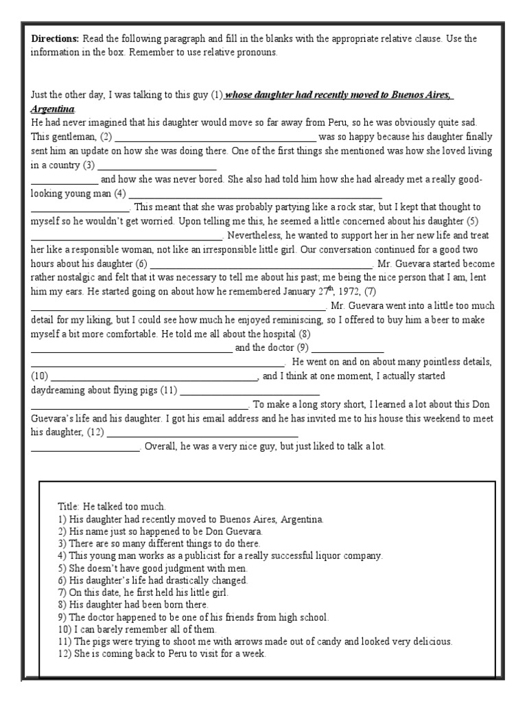 Relative Clauses Practice Exercise | PDF | Foreign Language Studies