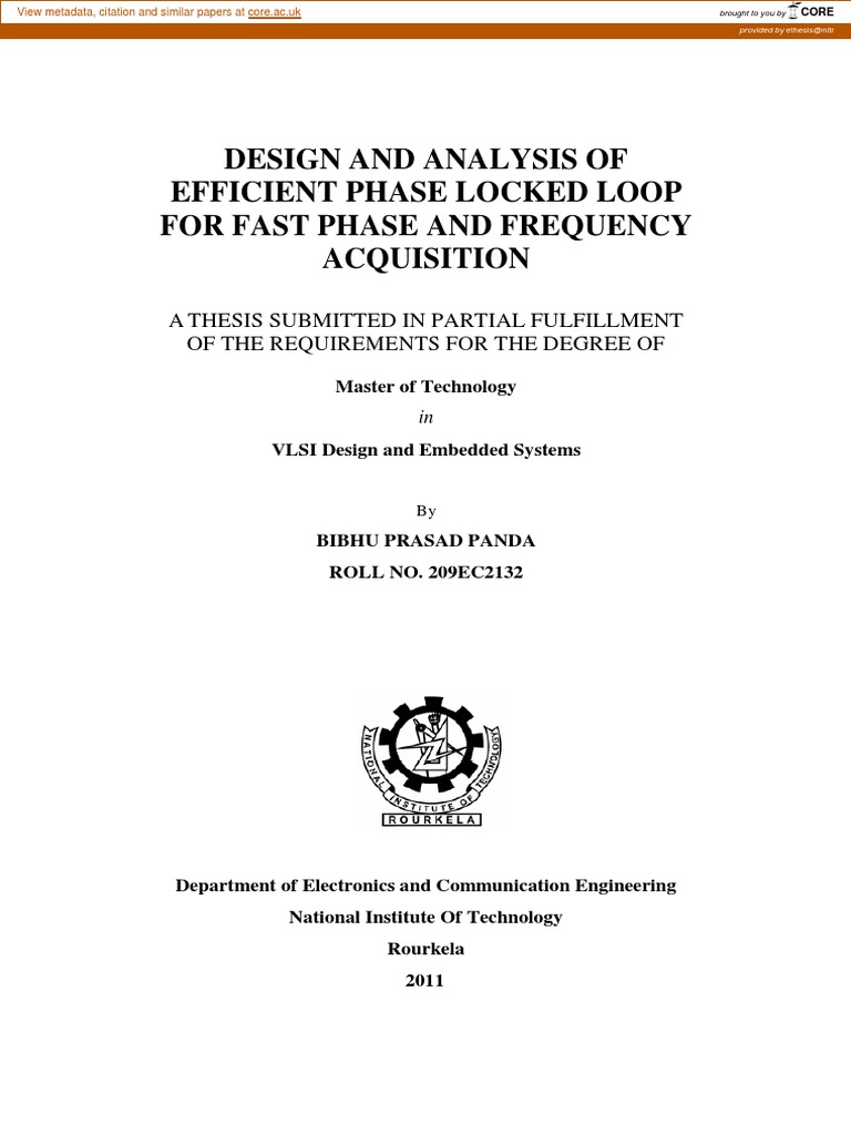 Design and Analysis of Efficient Phase Locked Loop For Fast Phase and Frequency Acquisition ...
