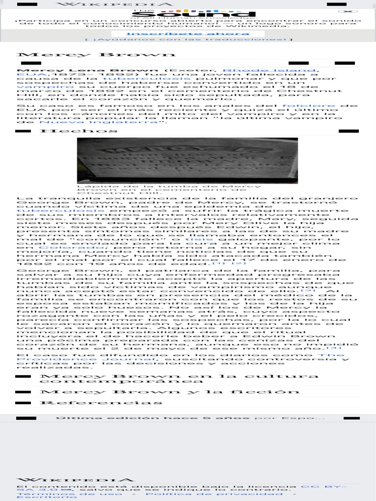 Mercy Brown - Wikipedia, La Enciclopedia Libre | PDF | Vampiros