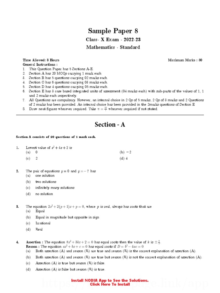 Maths Sample Paper | PDF | Circle | Mathematics