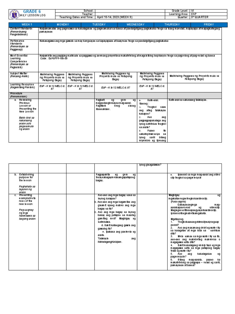 Esp6 Week 9 | PDF