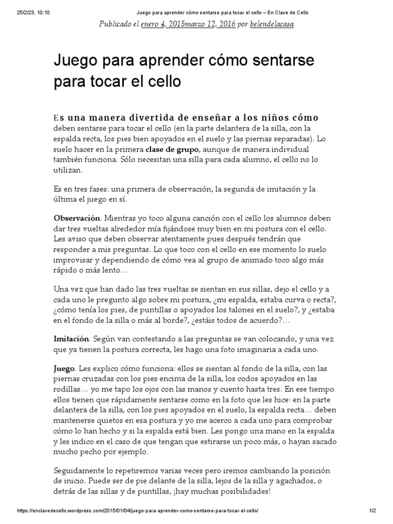 Juego para Aprender Cómo Sentarse para Tocar El Cello - en Clave de Cello | PDF | Violonchelo