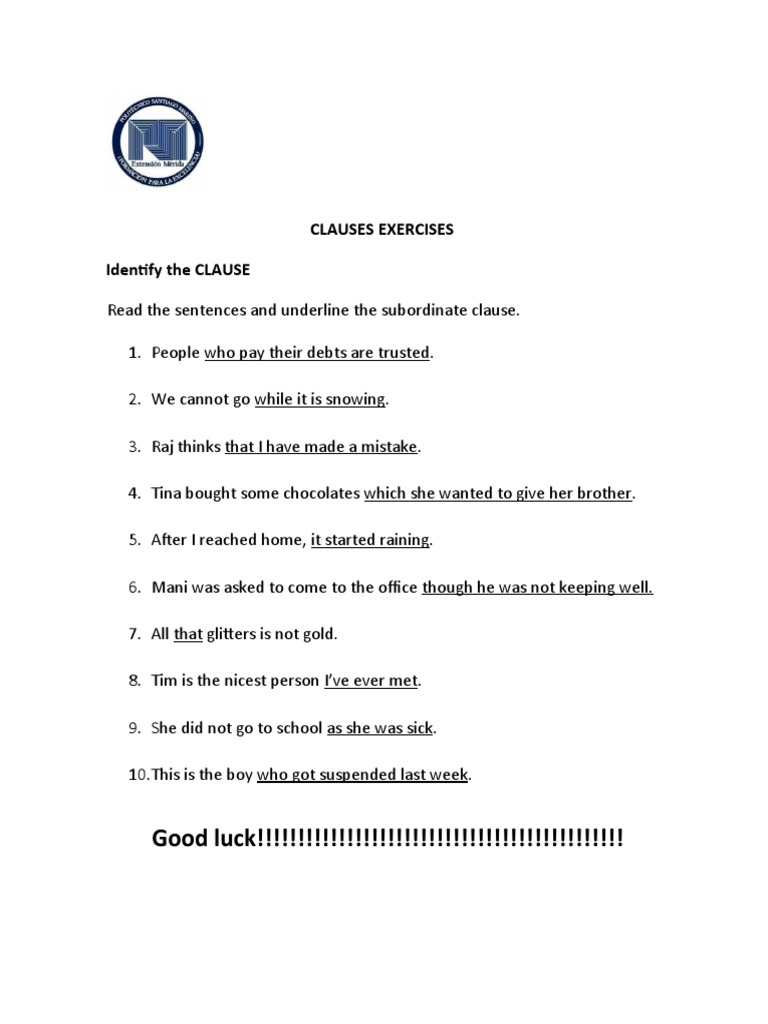 Clauses Exercises | PDF