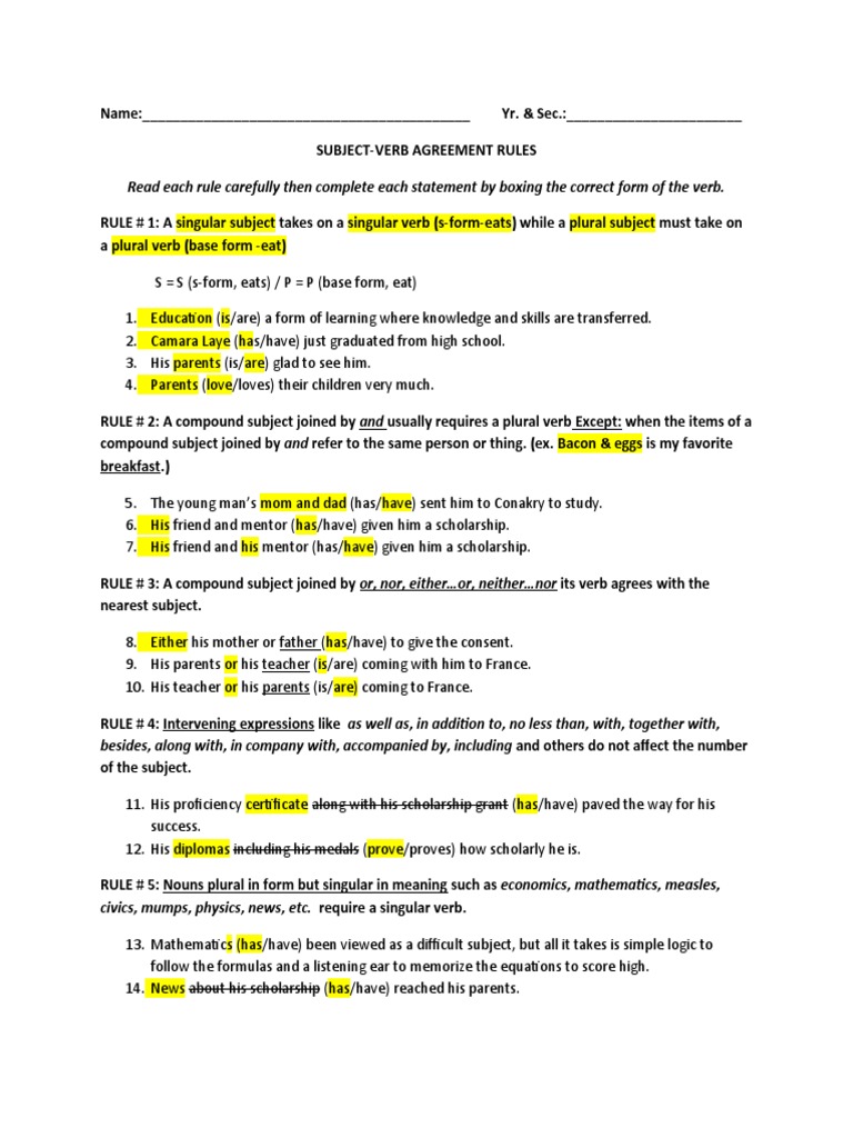SVA HANDOUT With Notes | PDF | Grammatical Number | Pronoun