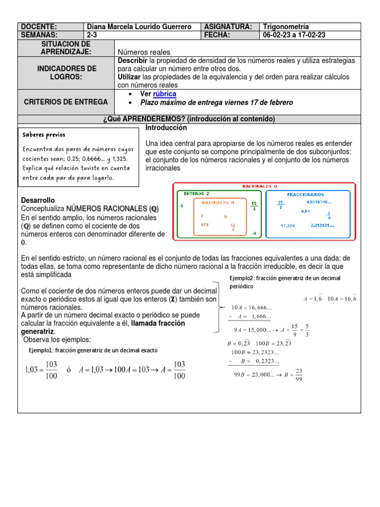 Clasificación de Números Reales | PDF | Número racional | Números