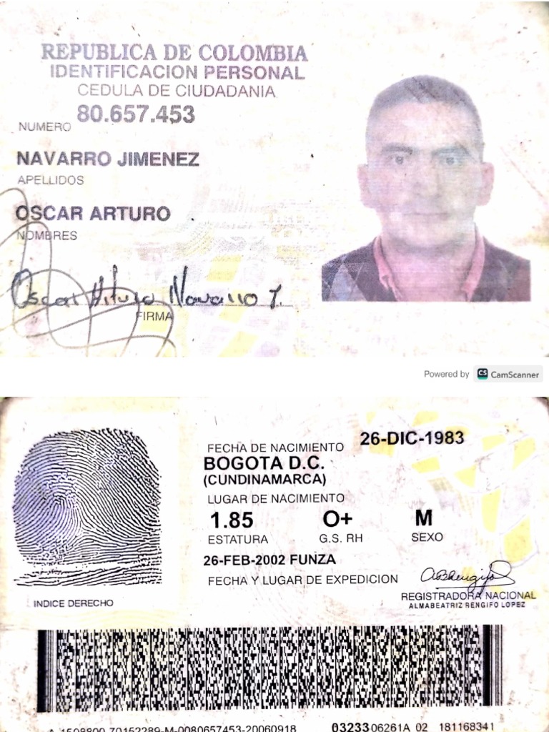 Cedula Oscar Navarro - Arrendatario | PDF