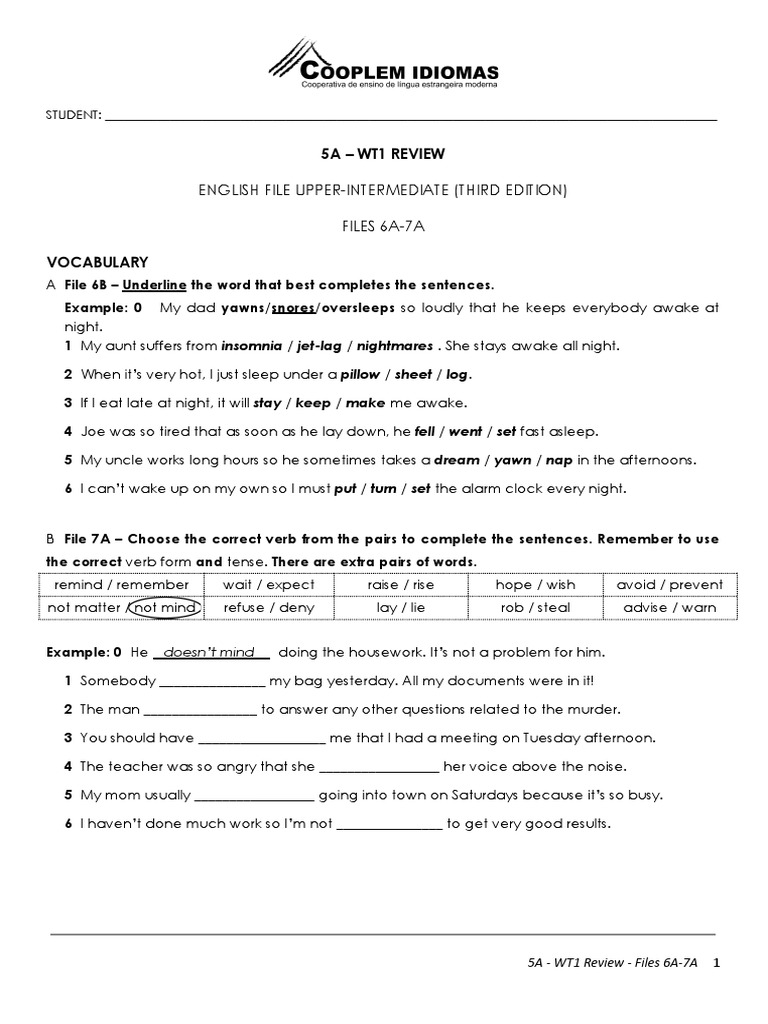 5A - WT1 Review - Files 6A-7A | PDF | Linguistics